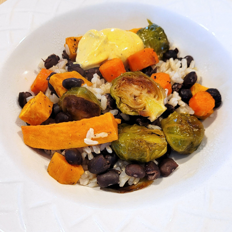 Powerhouse Grain and Veggie Bowl with Curry Mustard Sauce